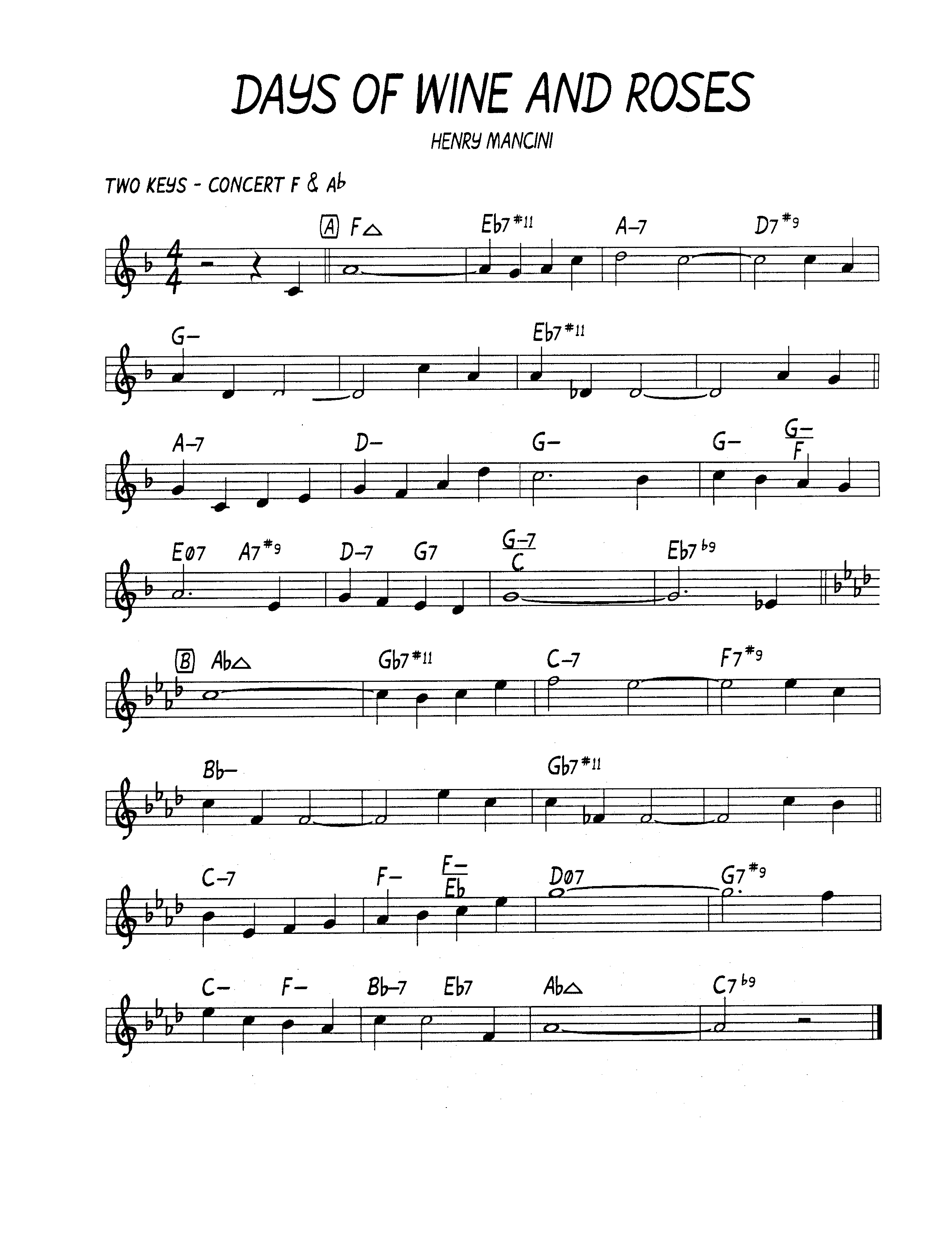 Ноты The days of wine and roses – Henry Mancini скачать бесплатно